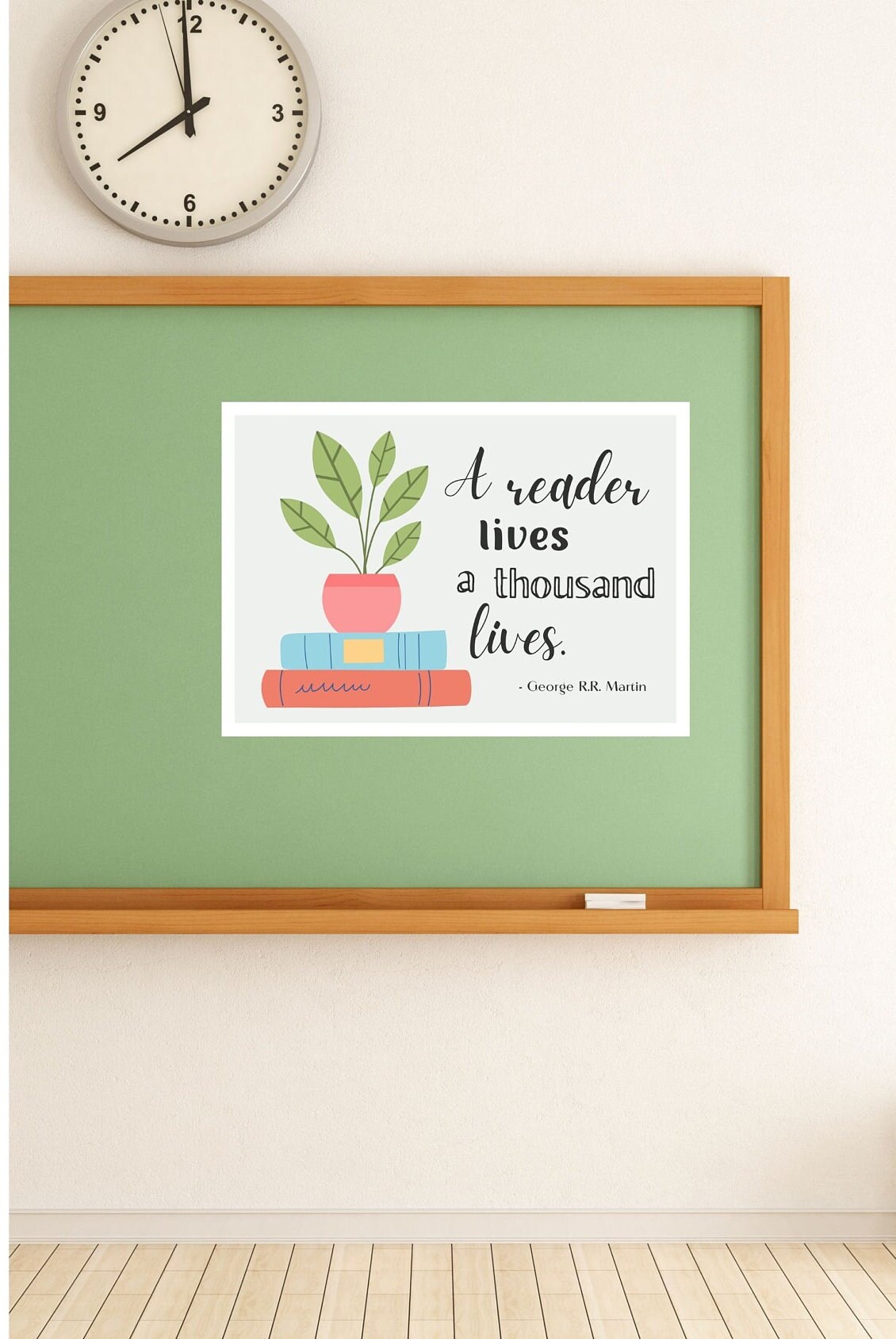 A Reader Lives A Thousand Lives Quote Poster, Boho Classroom Plant ...