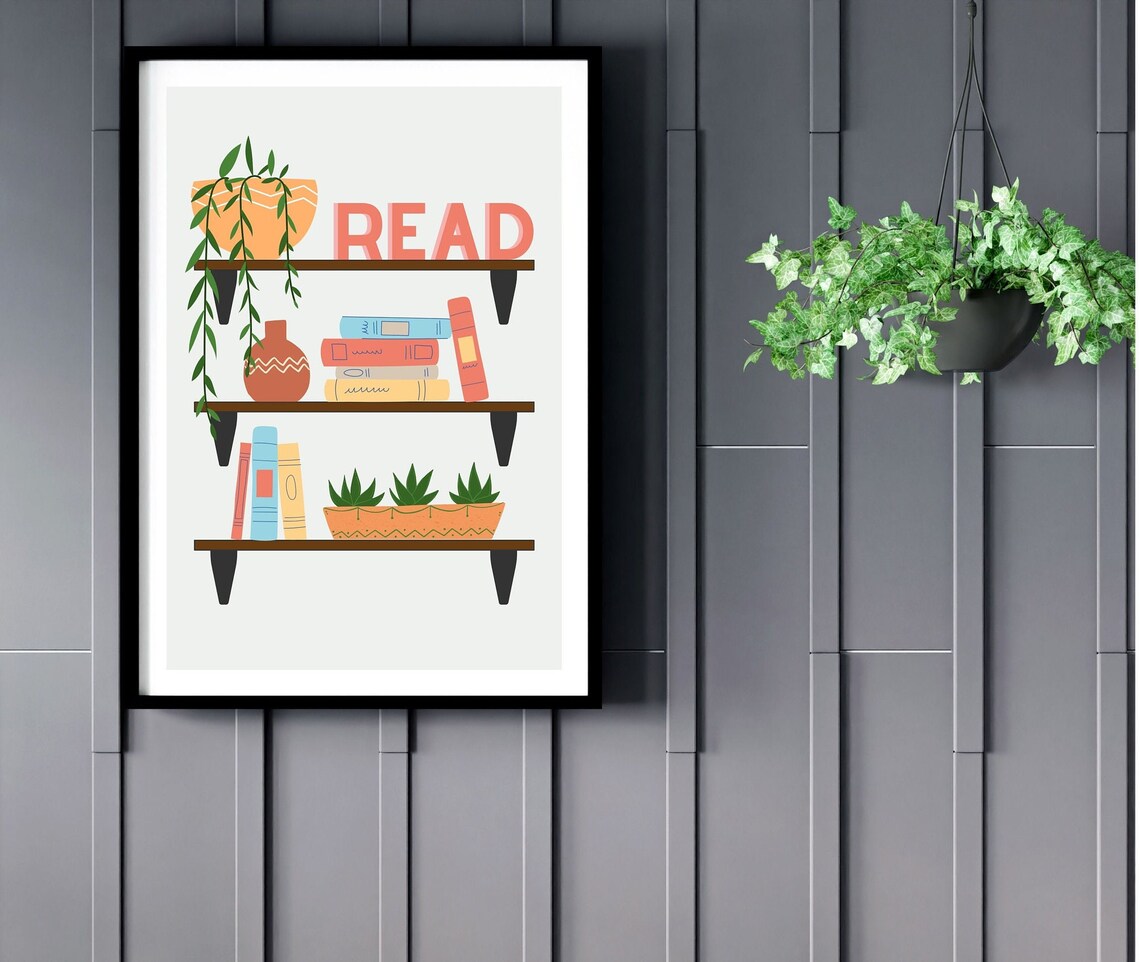Boho Classroom Read Plant Bookshelf Poster Motivational - Etsy