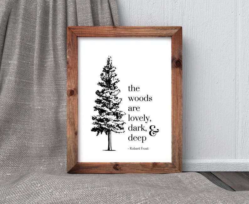 Minimal Robert Frost Poem Stopping by the Woods Literary Art, Christmas ...