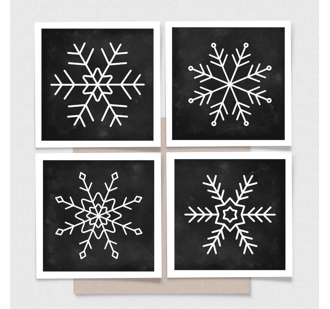 Snowflake Variation Chalk Art Square Set of 4, Minimal Scandi Christmas ...