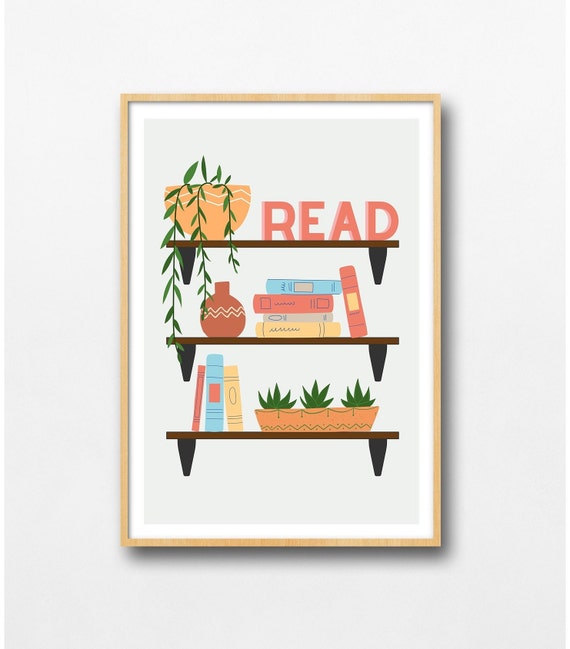 Boho Classroom Read Plant Bookshelf Poster Motivational - Etsy