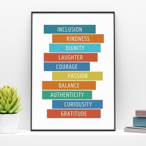 Classroom Values Colorful Book Stack Poster, Kind, Positive Reading ...