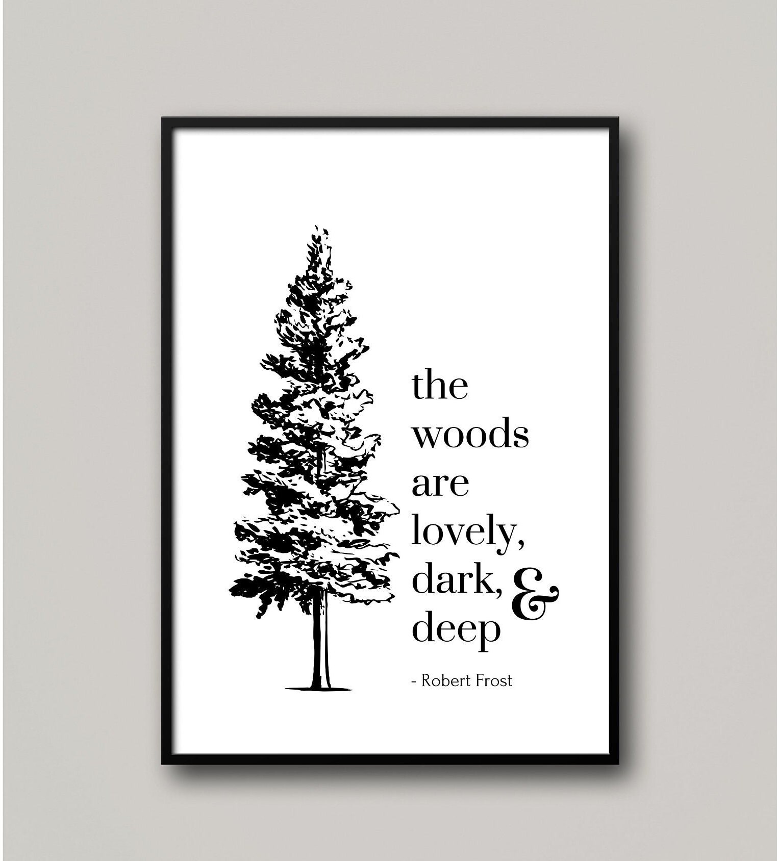 Minimal Robert Frost Poem Stopping by the Woods Literary Art, Christmas ...