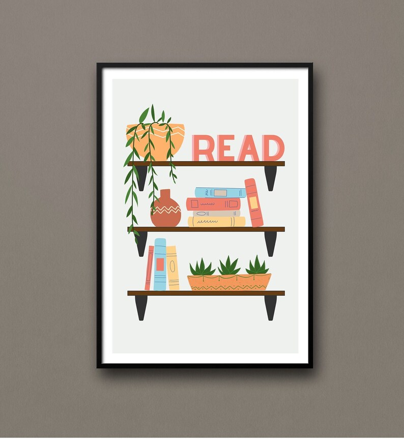 Boho Classroom Read Plant Bookshelf Poster Motivational - Etsy