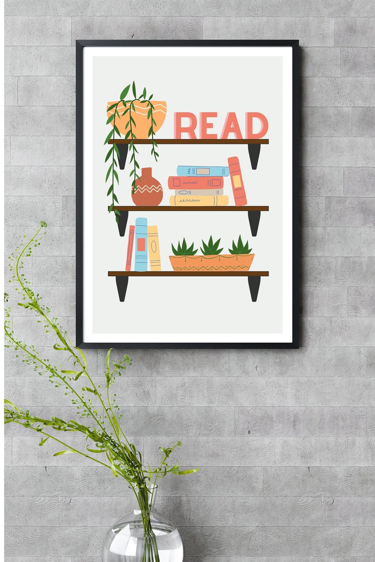 Boho Classroom Read Plant Bookshelf Poster Motivational - Etsy