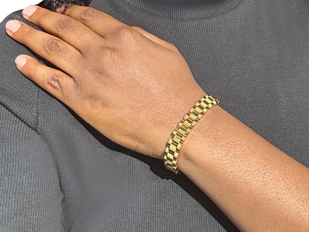 Womens Gold Wristband Bracelet 18K Gold Link Chain Bracelet - Etsy