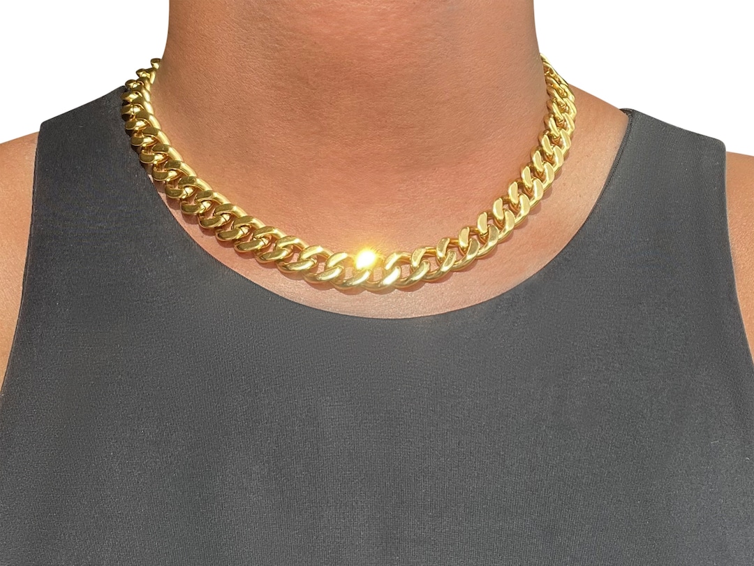 24K Gold Plated Women Chunky Chain Chain Necklace Stainless Steel ...