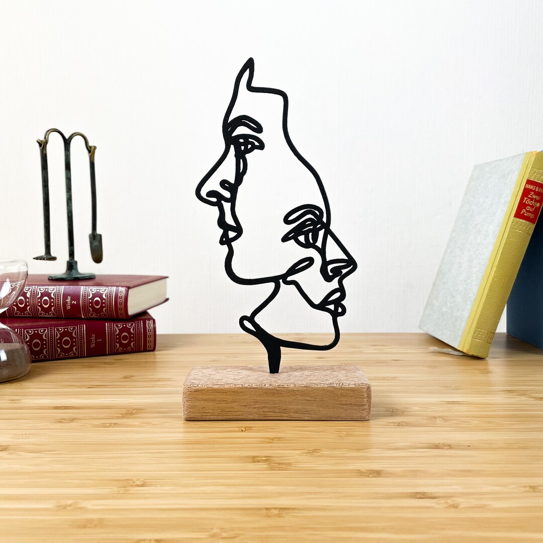 Shelf Decor Object, One Line Minimal Faces Art | Home & Office Metal ...
