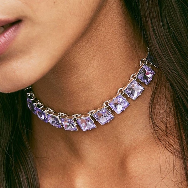 Purple Crystal Choker - Etsy