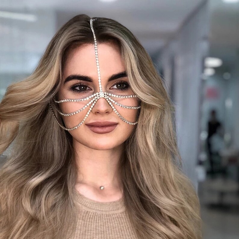 Rhinestone Layered Head Chains Cover Face Jewelry Women - Etsy