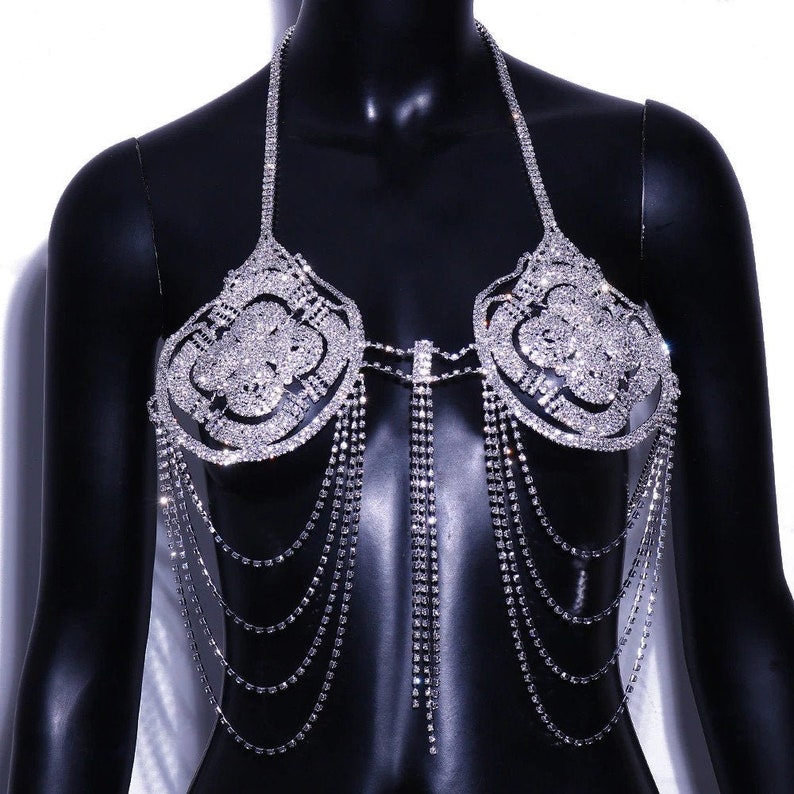 Crystal Bra Top Chain Bikini Jewelry Tassel Body Chain - Etsy