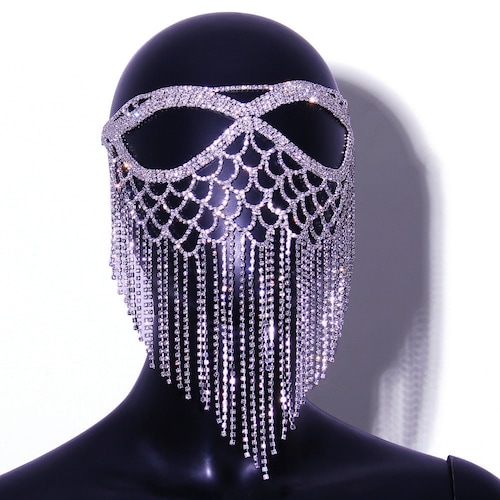 Crystal Tassel Face Mask Rhinestone Masquerade Mask Jewelry - Etsy