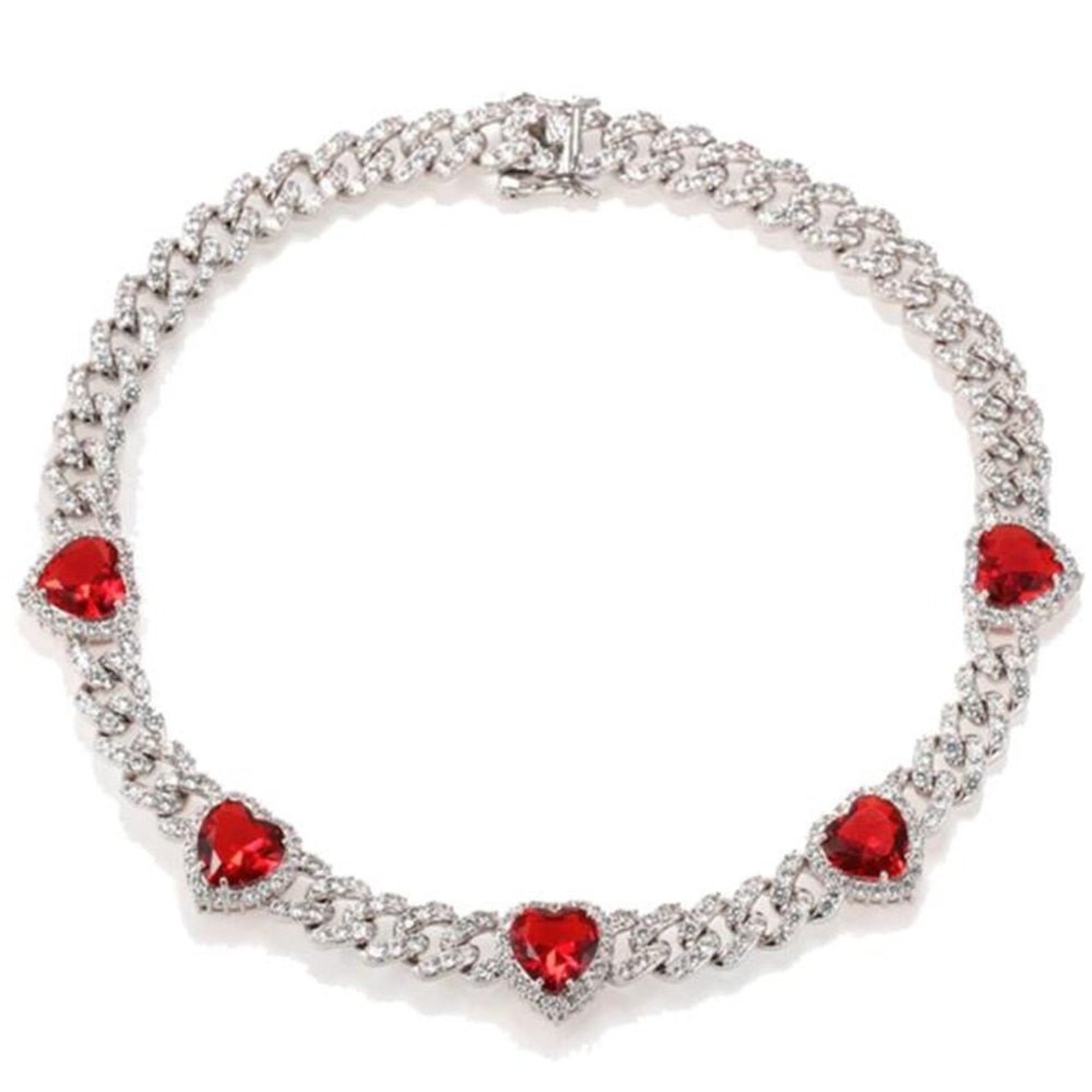 Heart Thick Cuban Link Chain Necklace Choker Rhinestone Curb - Etsy