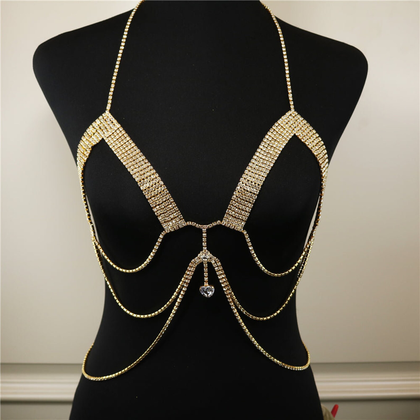 Pendant Chest Chain Jewelry for Women Heart Rhinestone - Etsy