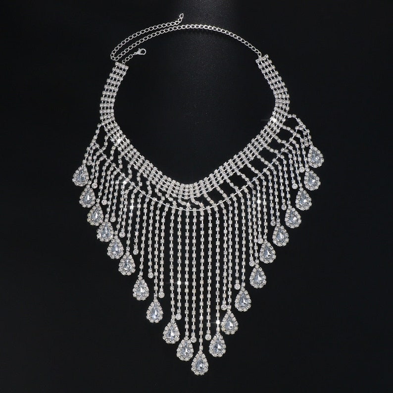 Water Drop Tassel Choker Necklace Jewelry Women Rhinestone Etsy