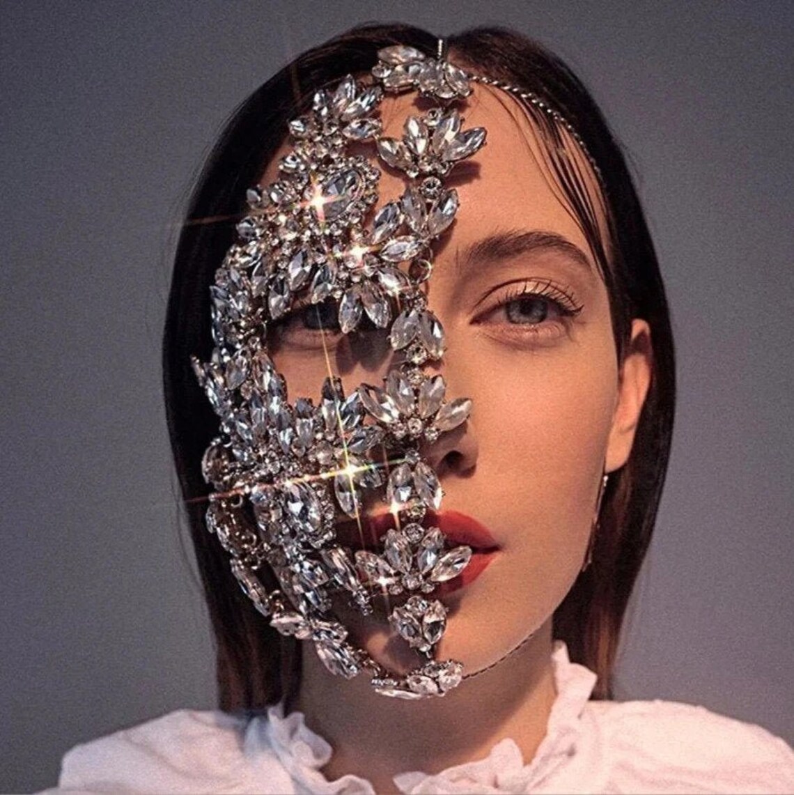 Crystal Face Mask Masquerade Mask Jewelry Full Face Mask Half Etsy