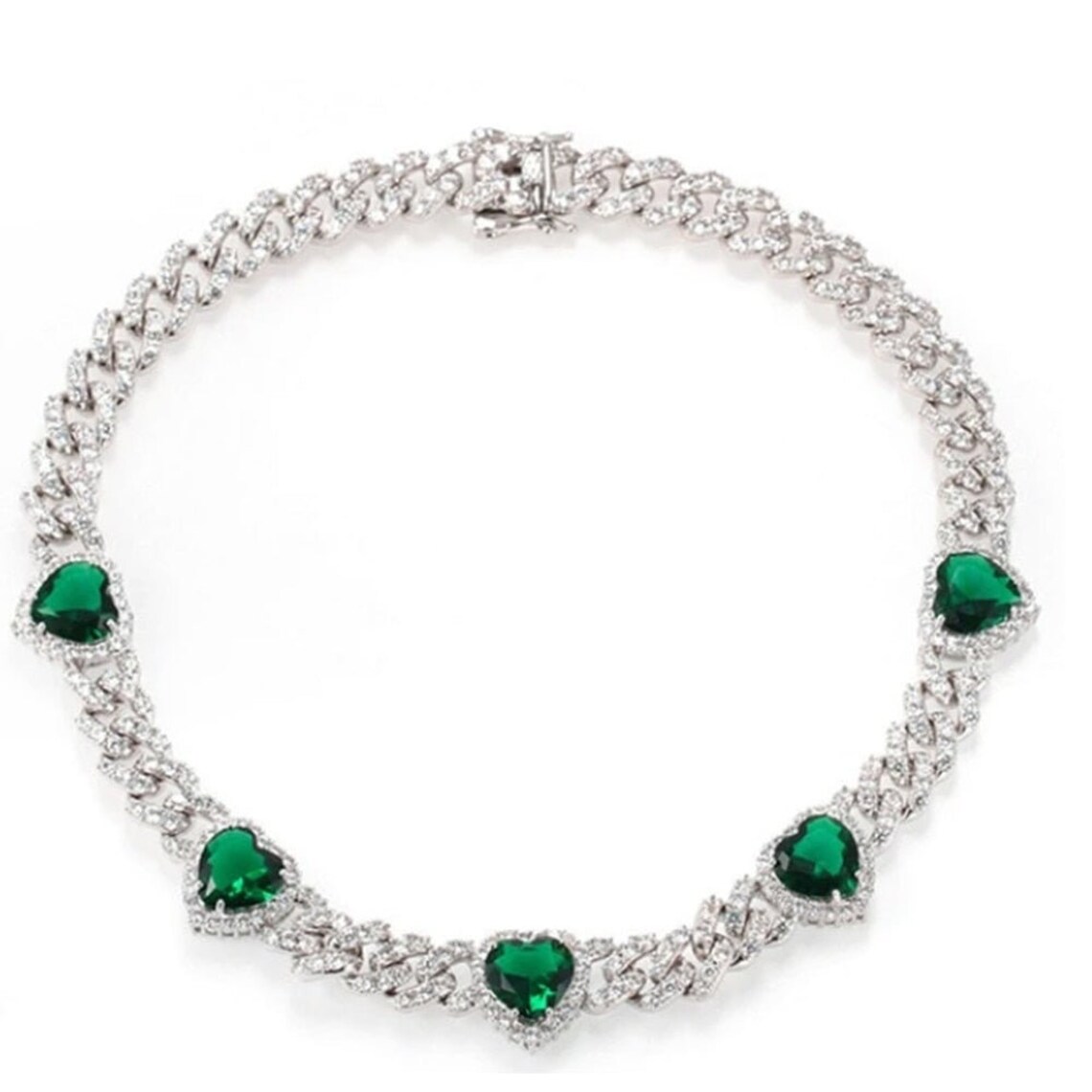 Heart Thick Cuban Link Chain Necklace Choker Rhinestone Curb - Etsy