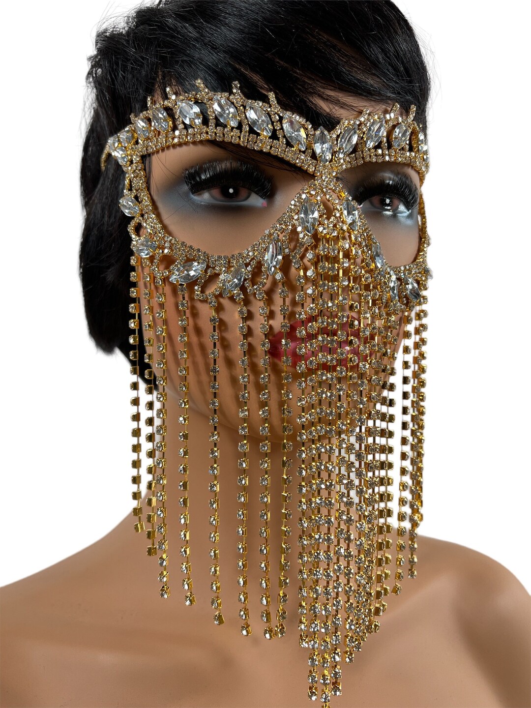 Crystal Tassel Mask Halloween Mask Masquerade Mask Women Rhinestone ...