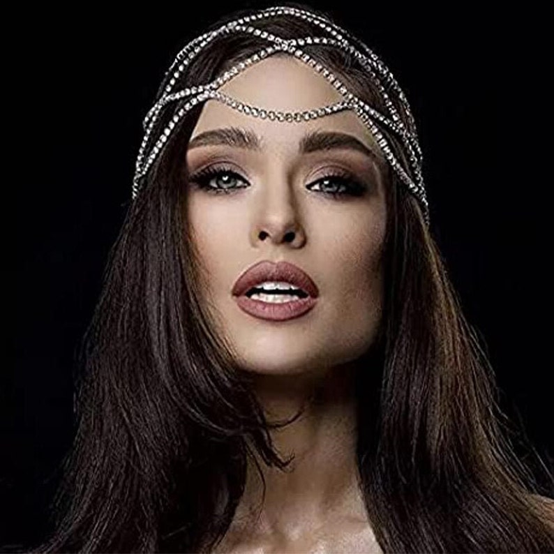 Multi-layer Mesh Bridal Headband Rhinestone Head Chain Hair - Etsy