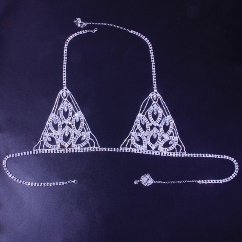 Bling Rhinestone Triangle Bikini Body Chain Bra Harness - Etsy