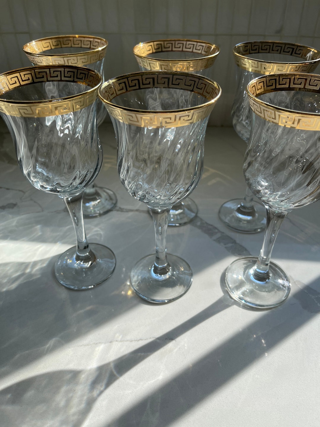 Vintage Italian Gold Gilt Greek Key Wine Glasses Set of 6 - Etsy