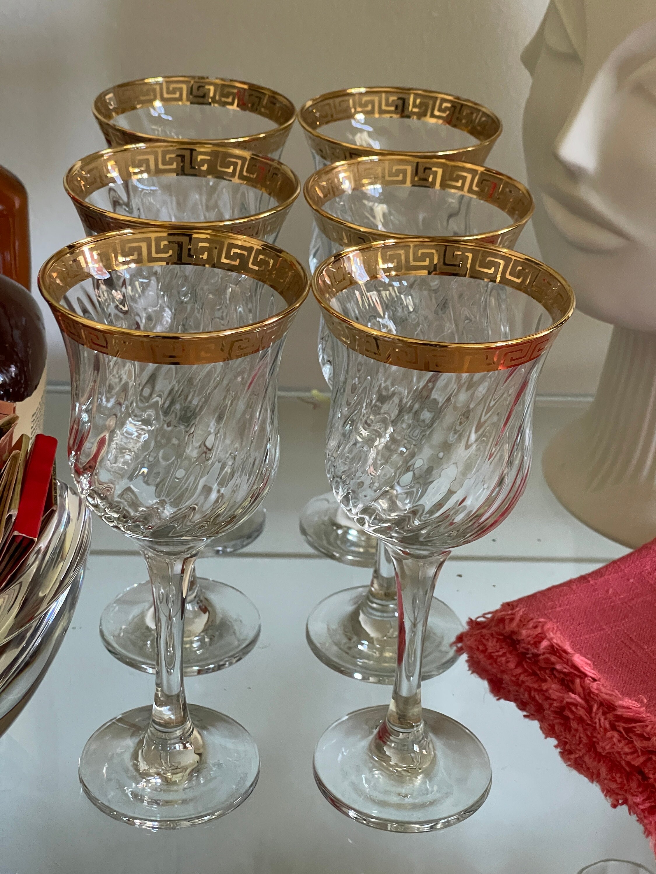 Vintage Italian Gold Gilt Greek Key Wine Glasses Set of 6 - Etsy