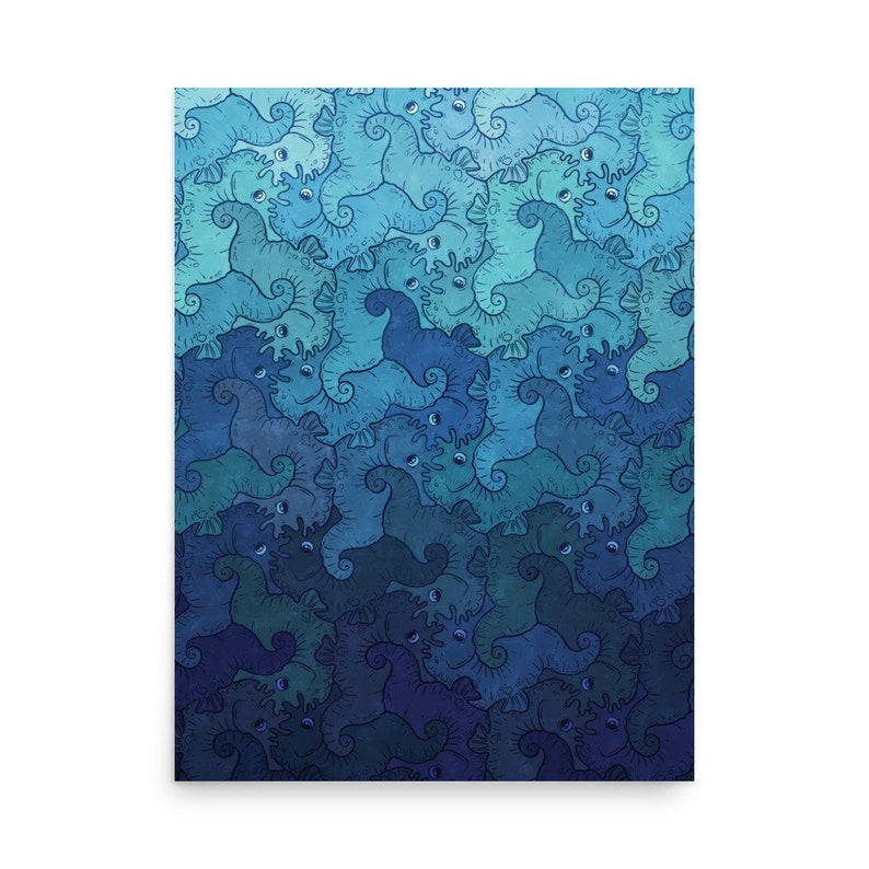 Seahorse Tessellation - Illustrated Poster Print - Etsy