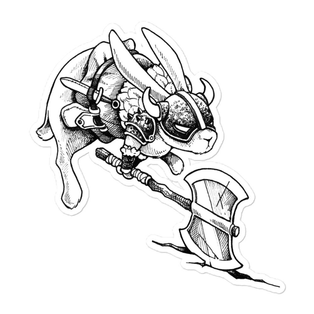 Rabbit Barbarian - Illustrated Jumbo Sticker - Etsy