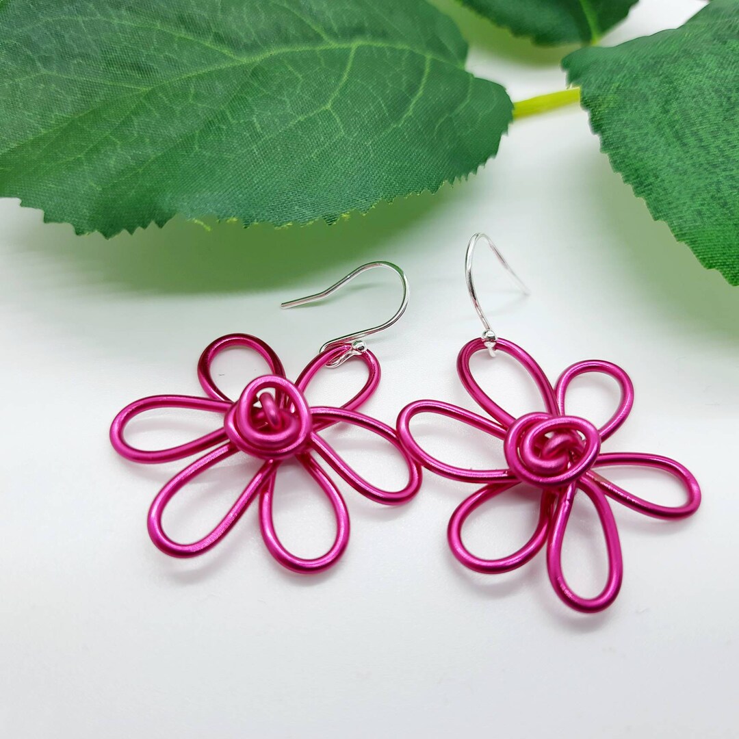 Statement Hot Pink Earrings, Bright Pink Flower Earrings, Funky Dangle ...