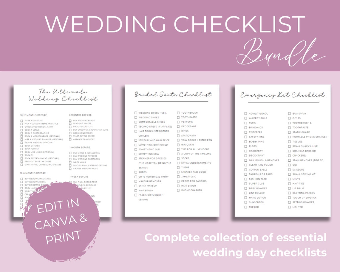 Wedding Checklist Bundle Wedding Binder Printable Wedding Planner Day ...