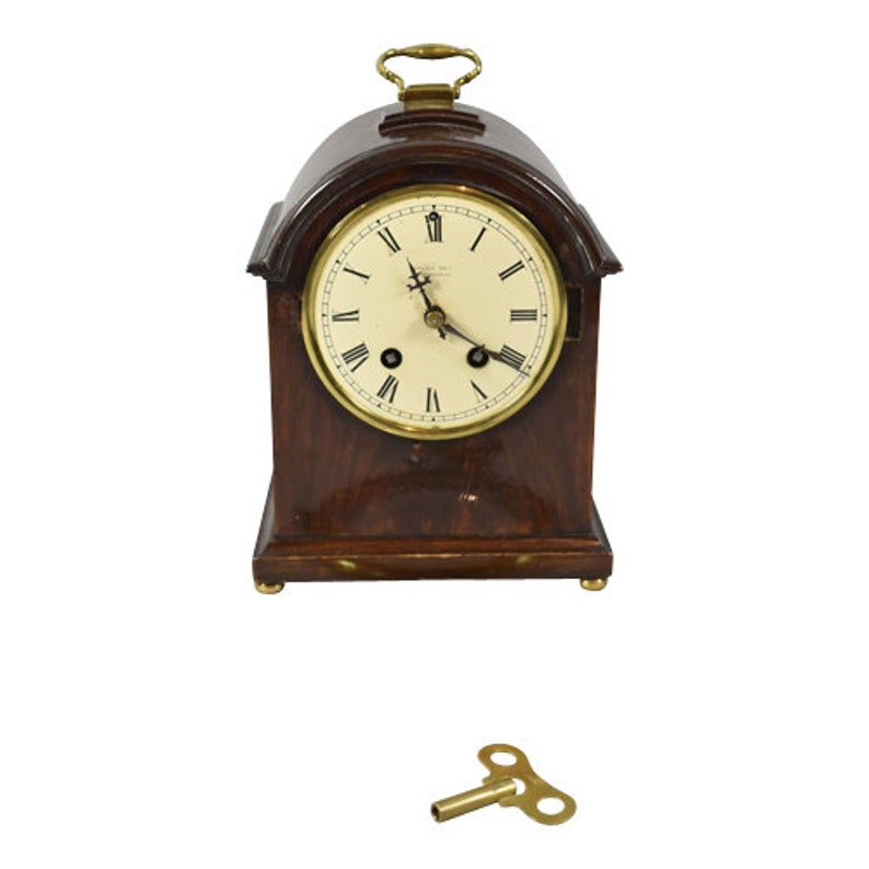 Antique Clock • Edwardian Mahogany Bracket Clock With Brass Carrying ...