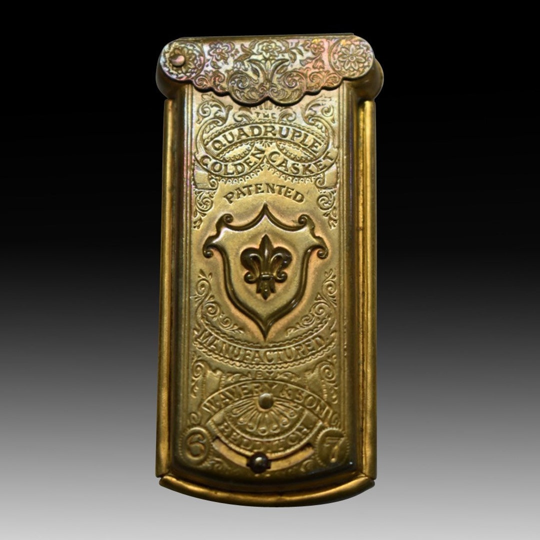 Antique Brass Casket • Avery Quadruple Golden Casket Brass Needle Case ...