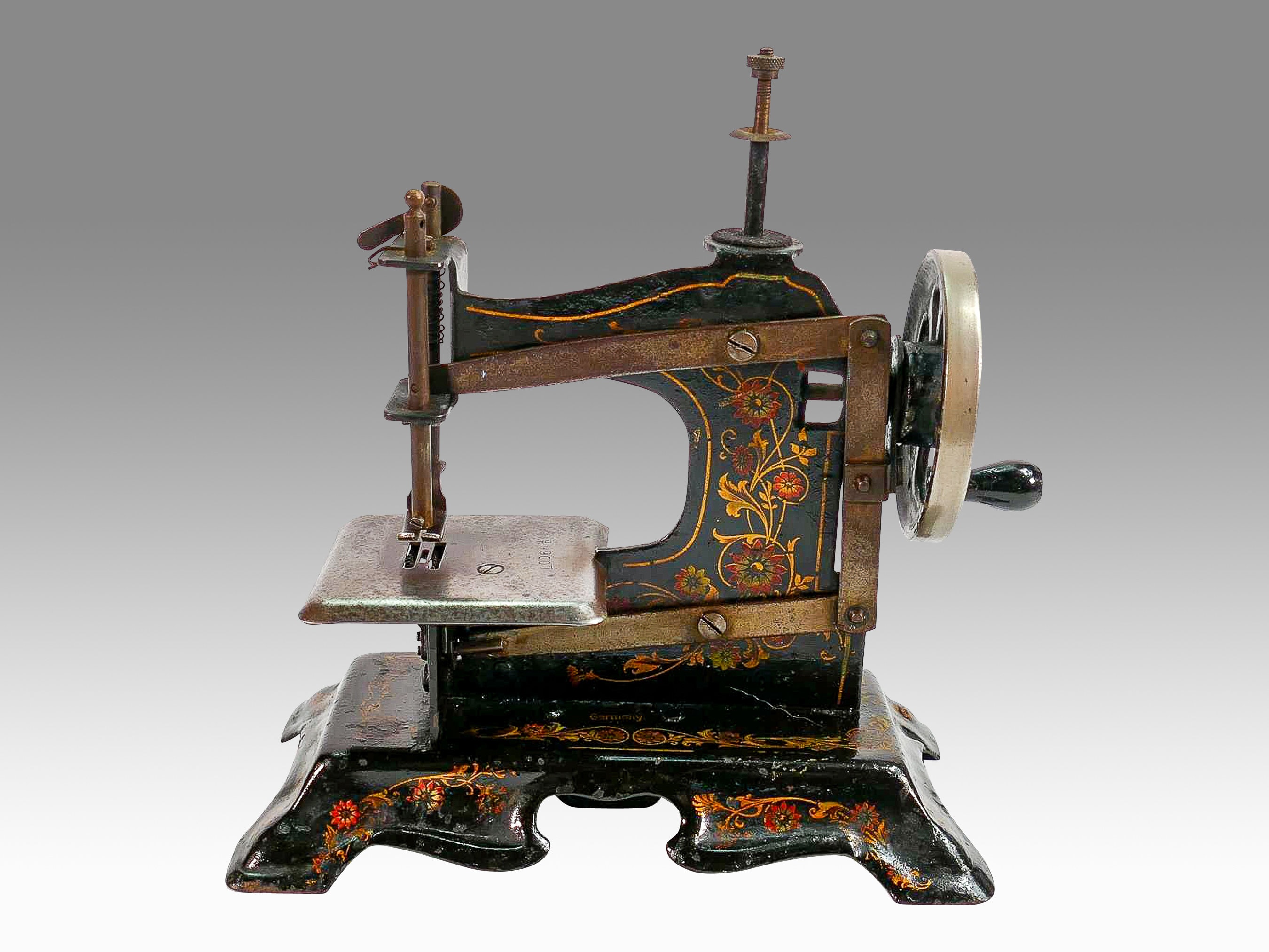 Antique Muller Toy Sewing Machine: 1910 German Cast Iron Floral ...