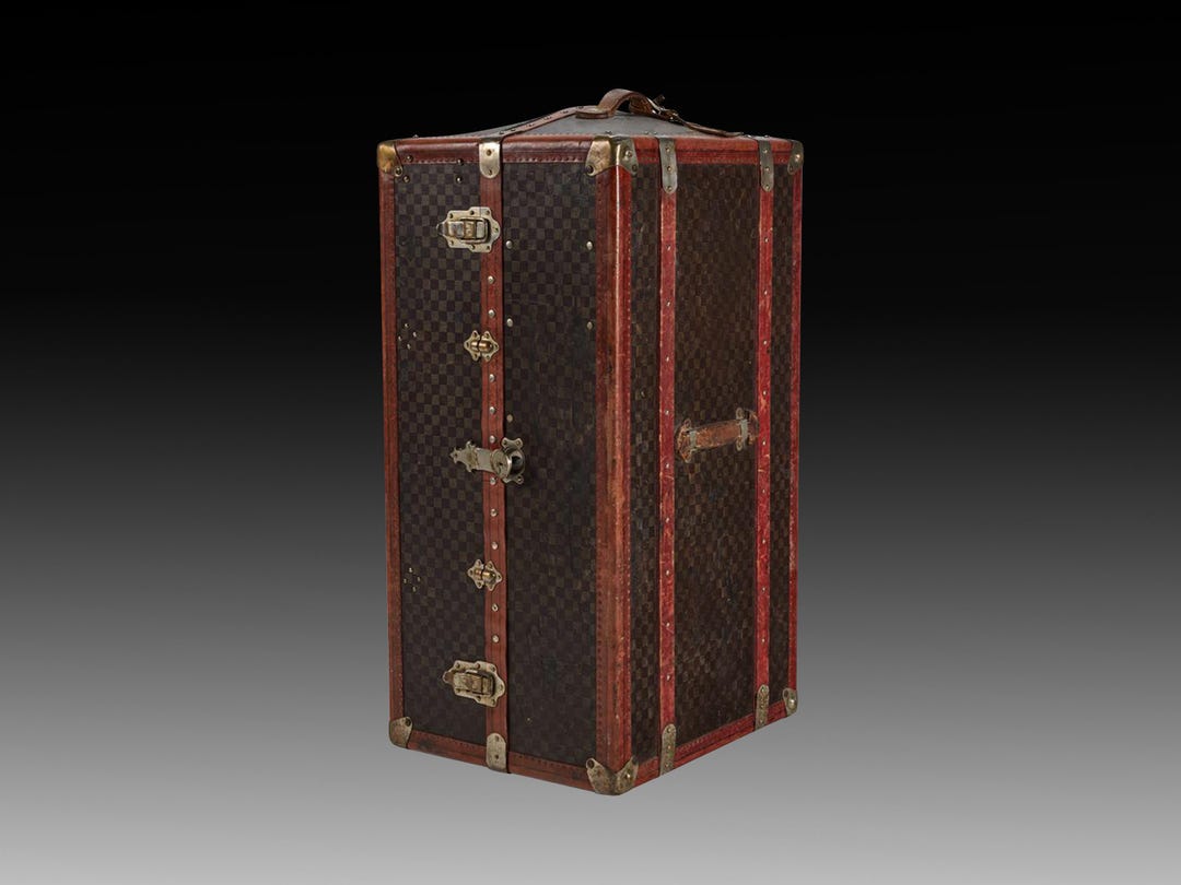 Large Luxury Antique Wardrobe Trunk in Damier-style Canvas - Etsy