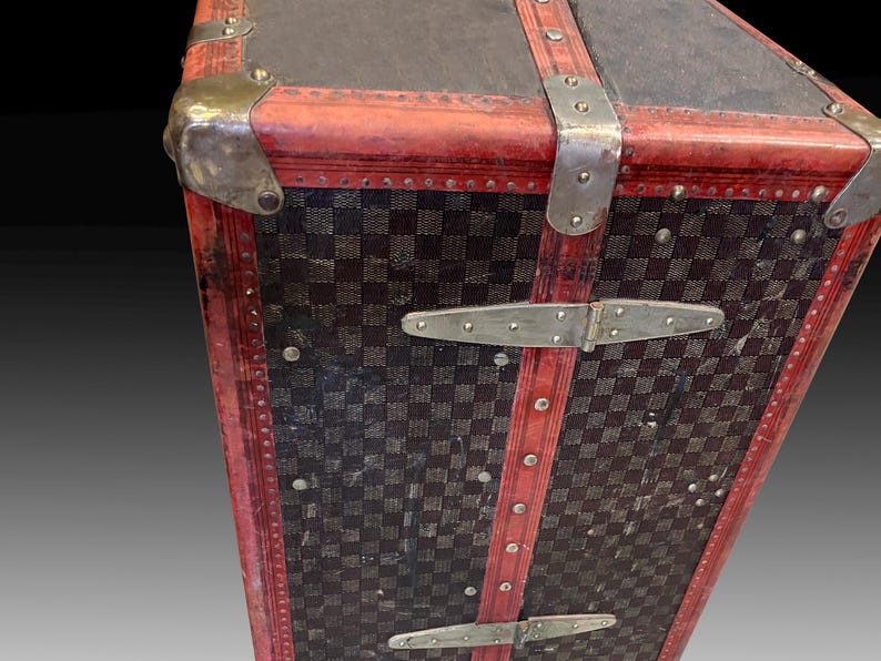 Large Luxury Antique Wardrobe Trunk in Damier-style Canvas - Etsy
