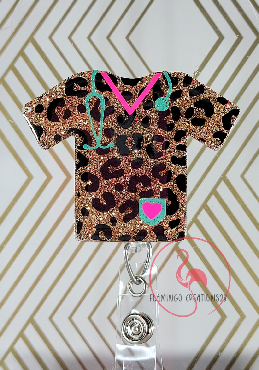 Leopard Scrub Badge Reel, Nurse Badge Reel, Scrub Tech Badge Reel ...