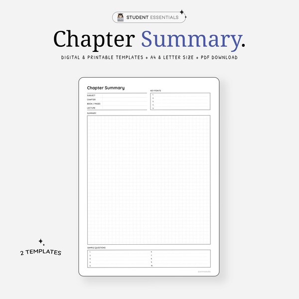 Chapter Summary Template Digital & Printable Study Review Planner for ...