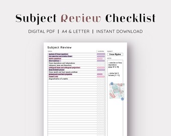 Study Checklist Printable Planner - Etsy