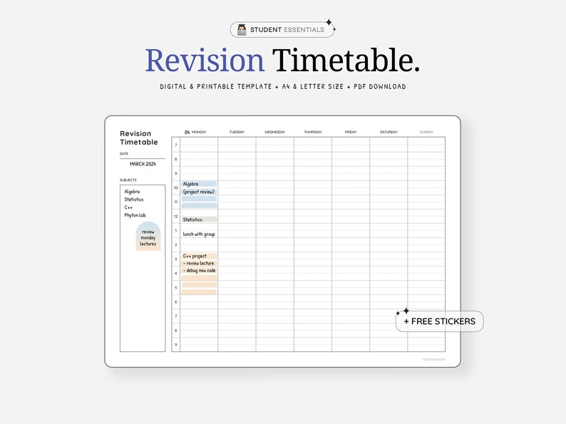 Revision Timetable Template Weekly Study Scheduler for iPad Goodnotes ...