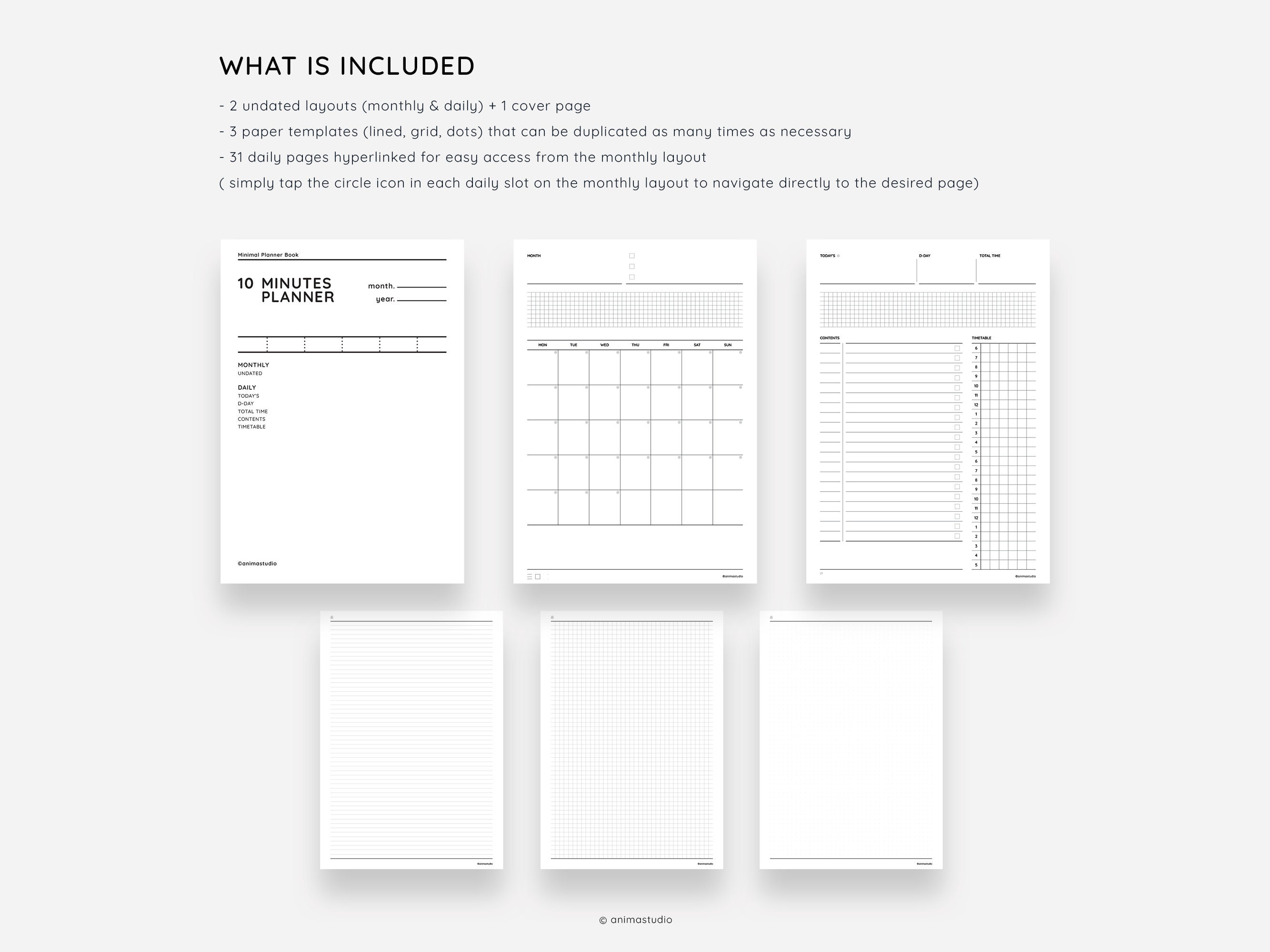 10 Minutes Hyperlinked Planner Digital Time Blocking Student Planner ...