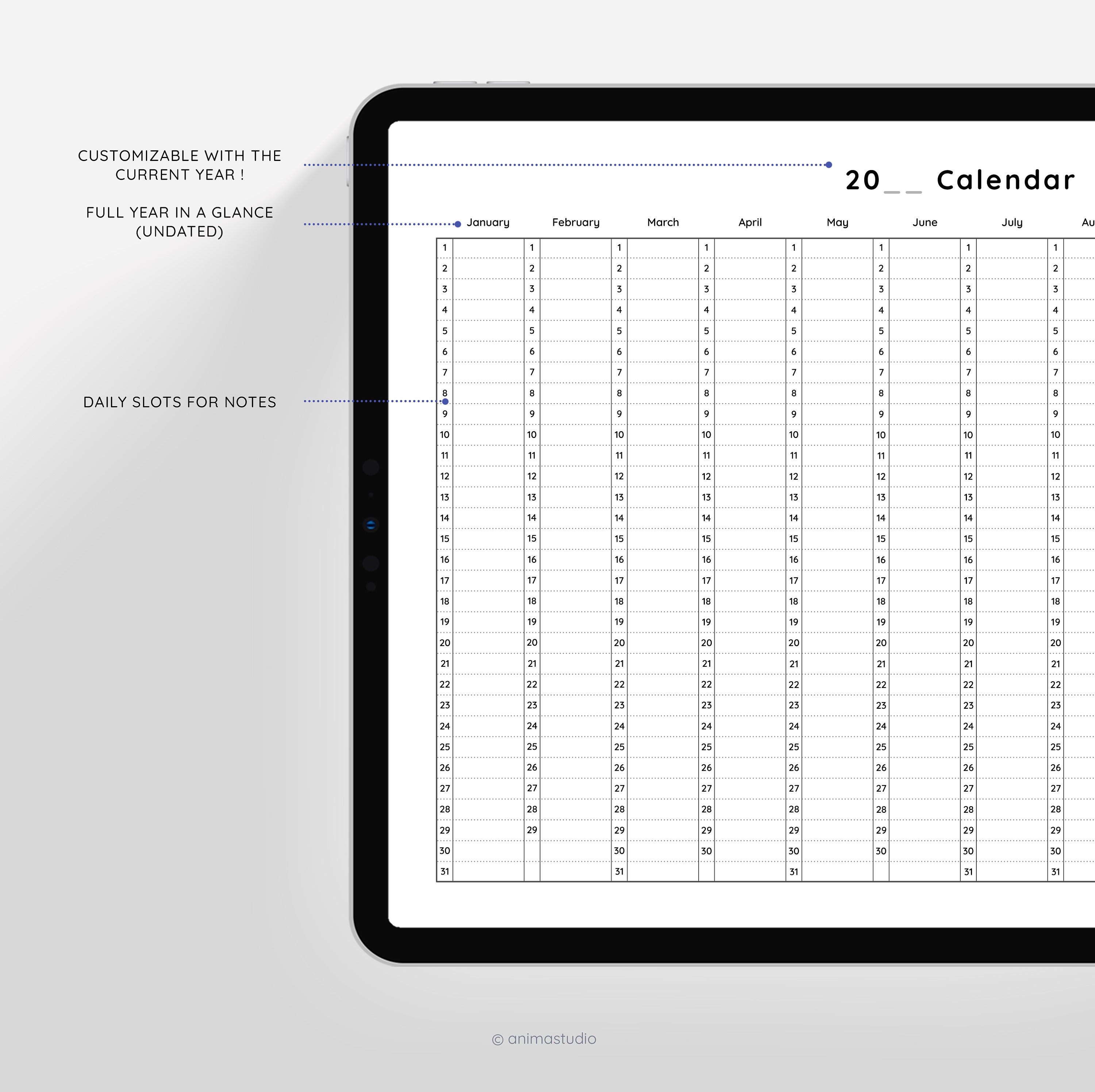 Yearly Perpetual Calendar Undated Annual Wall Planner Year at a Glance ...