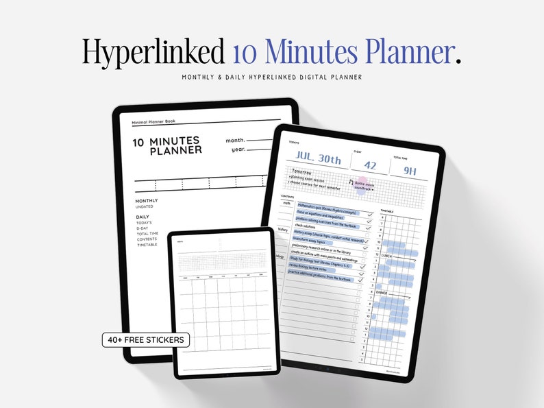 10 Minutes Hyperlinked Planner Digital Time Blocking Student Planner ...