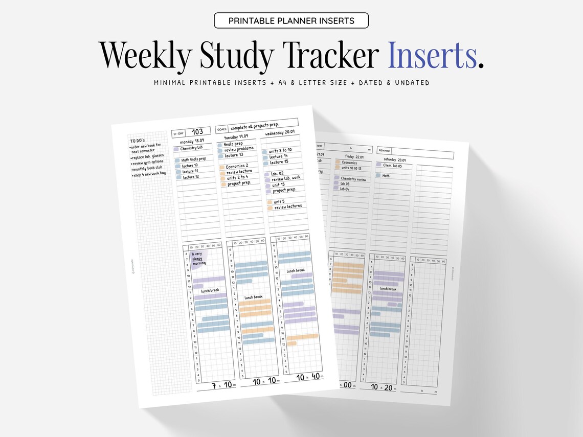 Printable Weekly Study Tracker 10 Minute Planner, Dated Undated , A4 & Letter, Vertical Layout ...