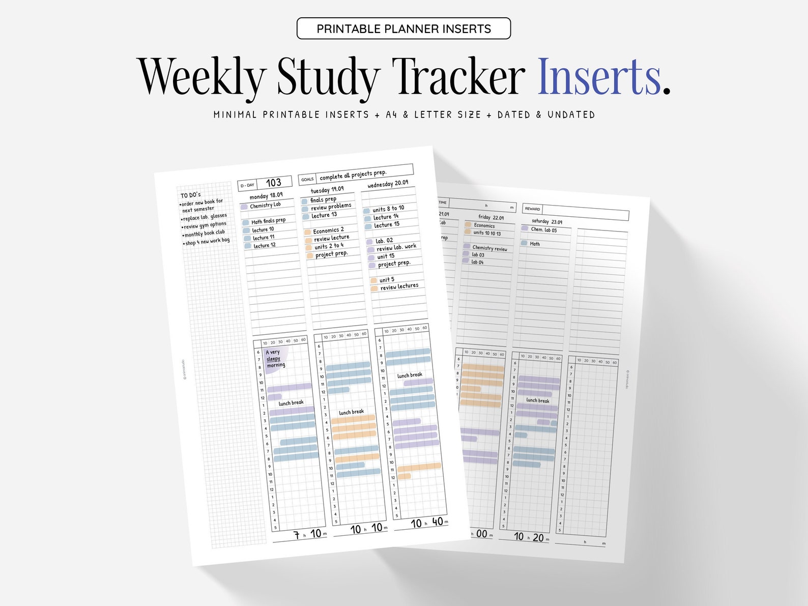 Printable Weekly Study Tracker 10 Minute Planner, Dated Undated , A4 ...