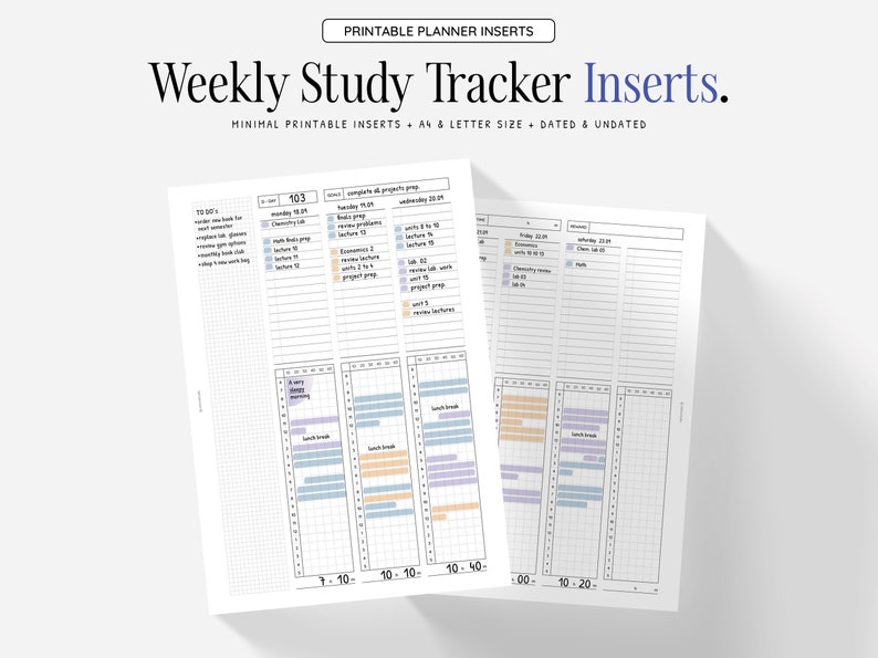 Printable Weekly Study Tracker 10 Minute Planner, Dated Undated , A4 ...