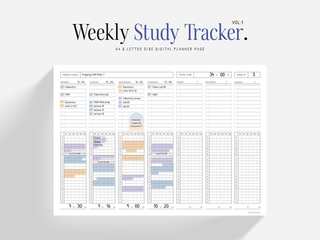 Weekly Study Tracker Planner Pages Undated Weekly Planner Template ...