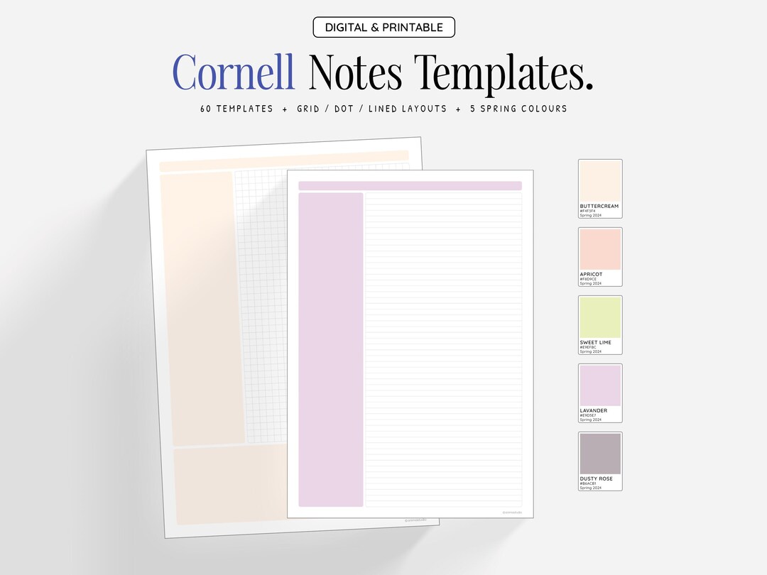 Cornell Notes Templates 60 Digital & Printable Note Taking Paper for ...
