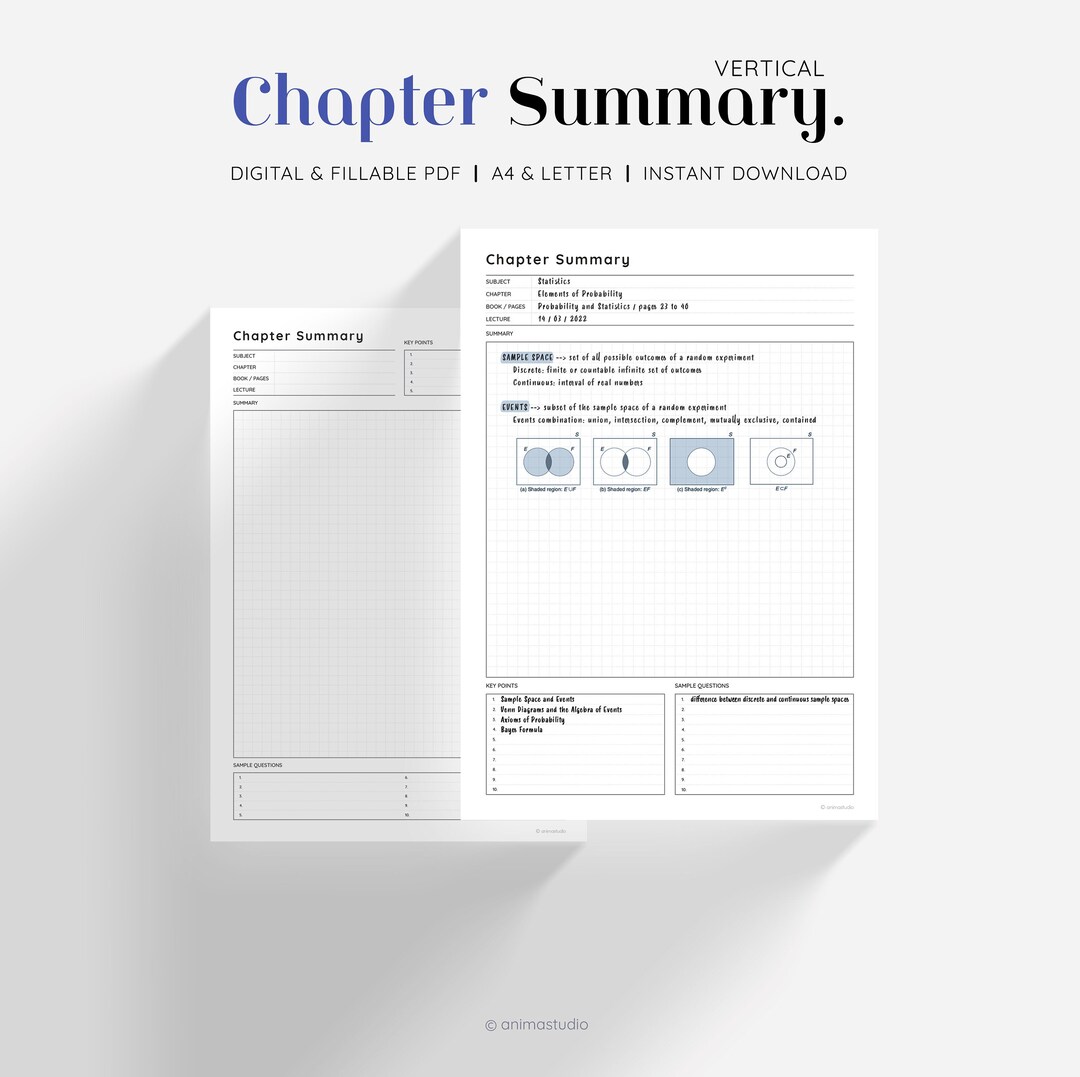 Chapter Summary Page Printable Summary Template Digital Etsy