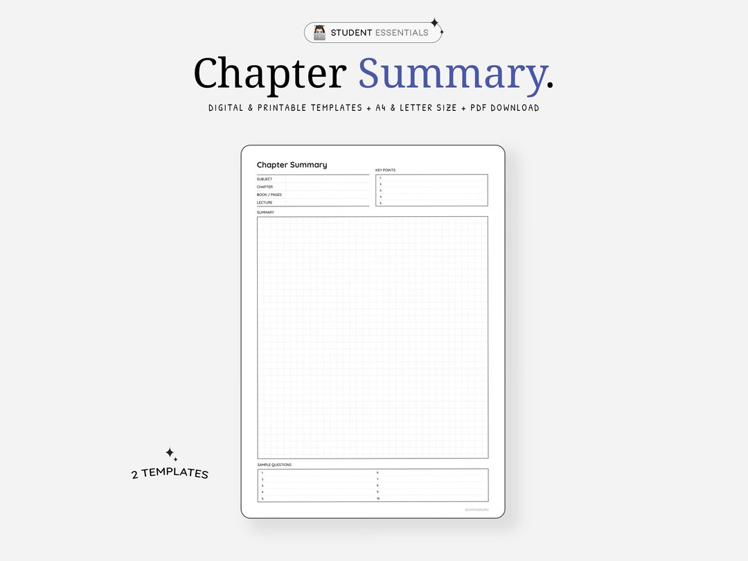 Chapter Summary Template | Digital & Printable Study Review Planner for ...