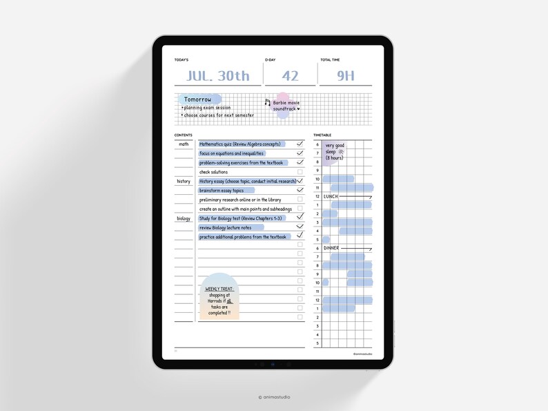 10 Minutes Hyperlinked Planner Digital Time Blocking Student Planner ...